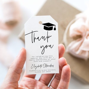 Modern Graduation Thank You Favor Tag Template, Printable Minimal Grad ...