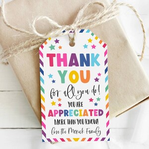 Thank You Gift Tag Template, Printable Appreciation Favor Tags ...