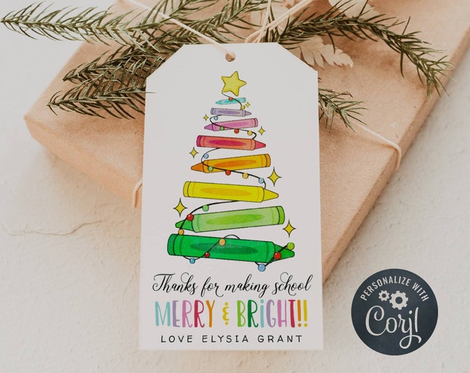 Merry and Bright Gift Tag Printable, Candle Gift Tag, Christmas Gift ...