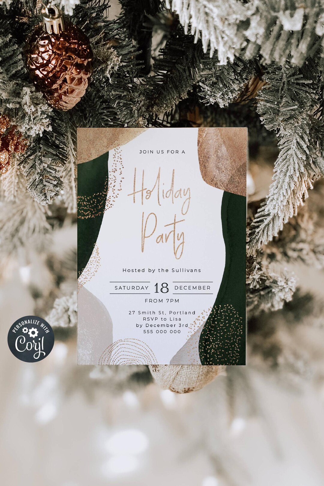 Modern Christmas Invitation Template, Printable Holiday Party Invite ...