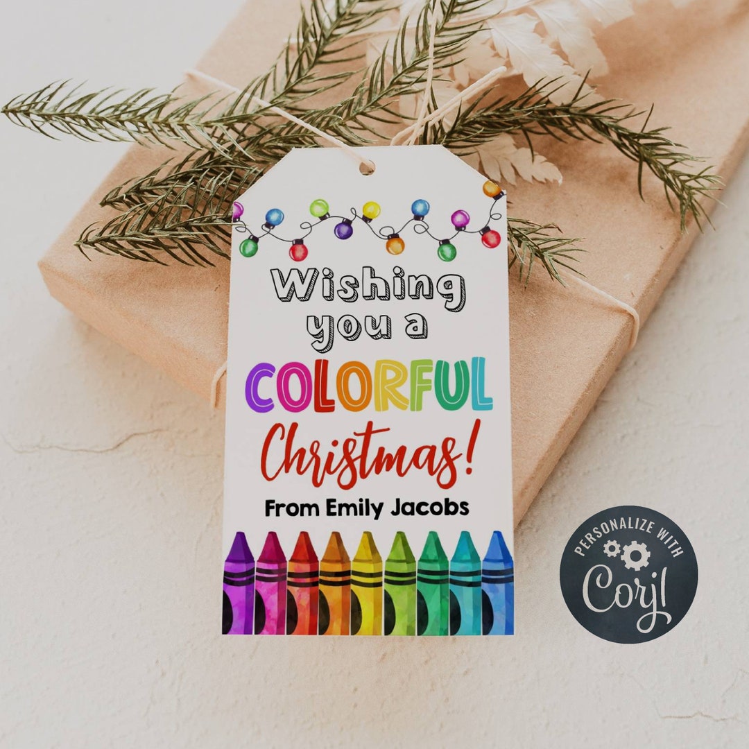 Colorful Christmas Crayons Gift Tag Template, Printable Kids School ...