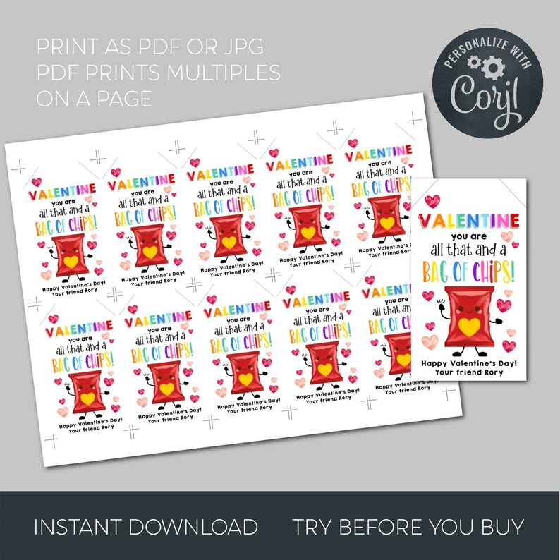 Chips Valentine's Day Gift Tag Template, You Are All That and A Bag of ...