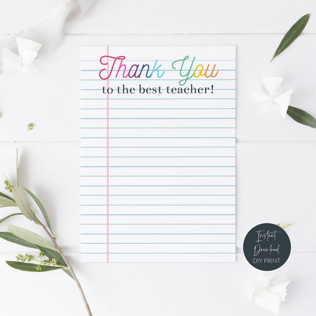 Printable Teacher Appreciation Lined Paper Mini Cookie Card, Notebook ...