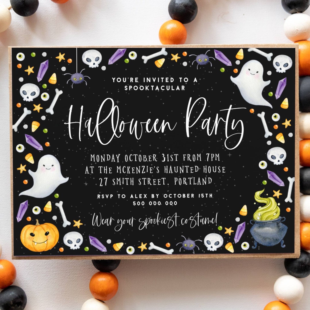 Cute Halloween Party Invitation Template, Printable Stars Ghost Pumpkin ...