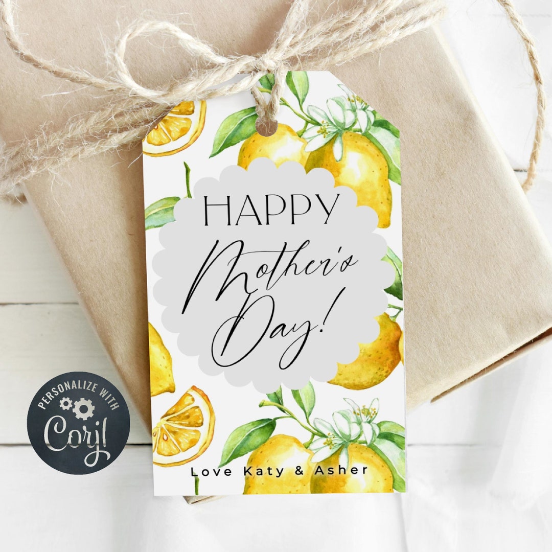 Lemons Mother's Day Gift Tag Template, Printable Mothers Day Favor Tag ...