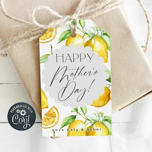 Lemons Mother's Day Gift Tag Template, Printable Mothers Day Favor Tag ...