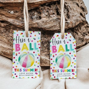 Summer Beach Ball Gift Tag Template, Printable End of School Favor Tag ...