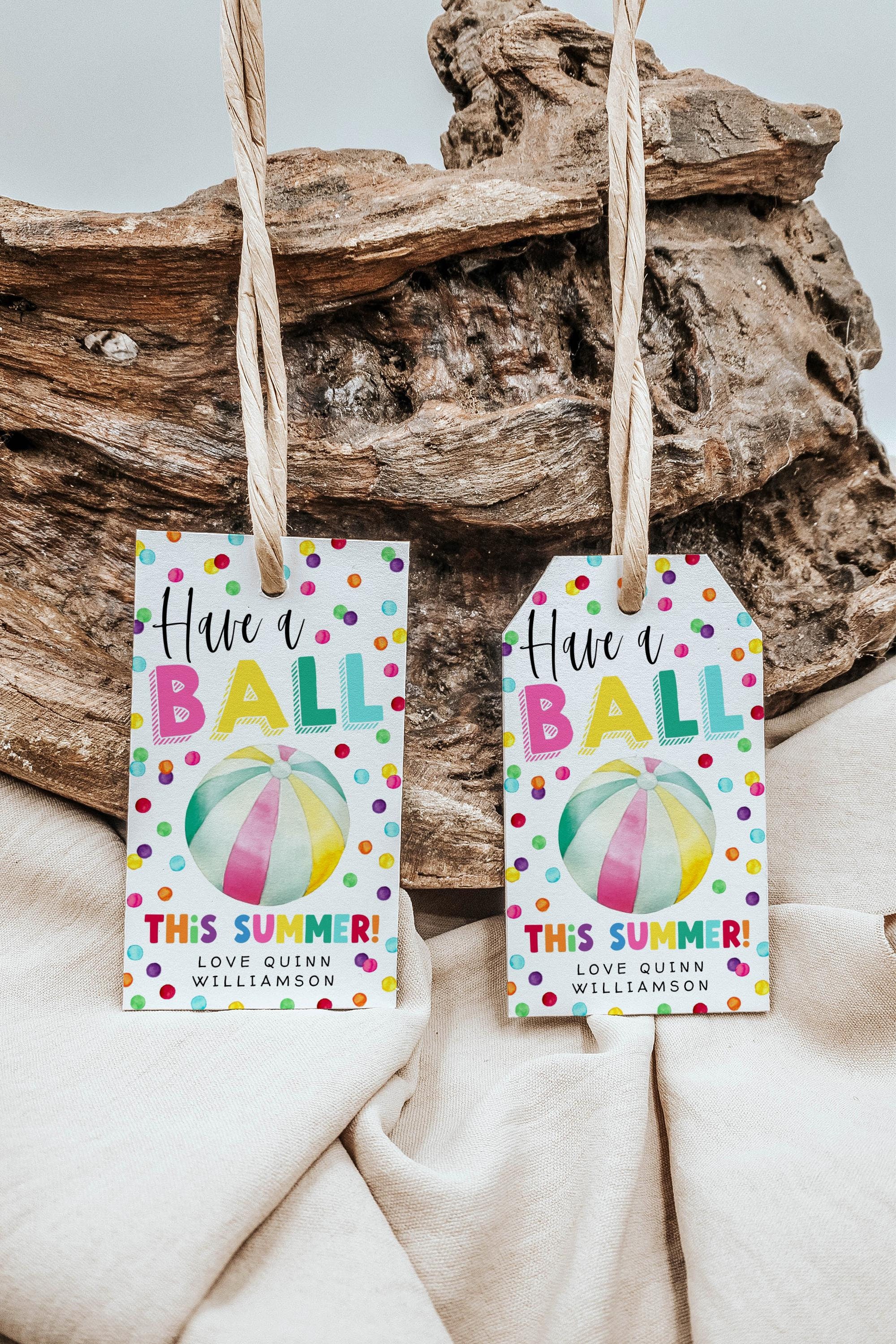 Summer Beach Ball Gift Tag Template, Printable End of School Favor Tag ...