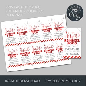 Printable Magical Reindeer Food Tag Template, Editable Christmas Eve ...