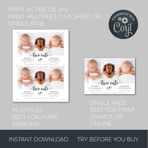 Twin Babies Birth Announcement Template, Printable Newborn Cards With ...