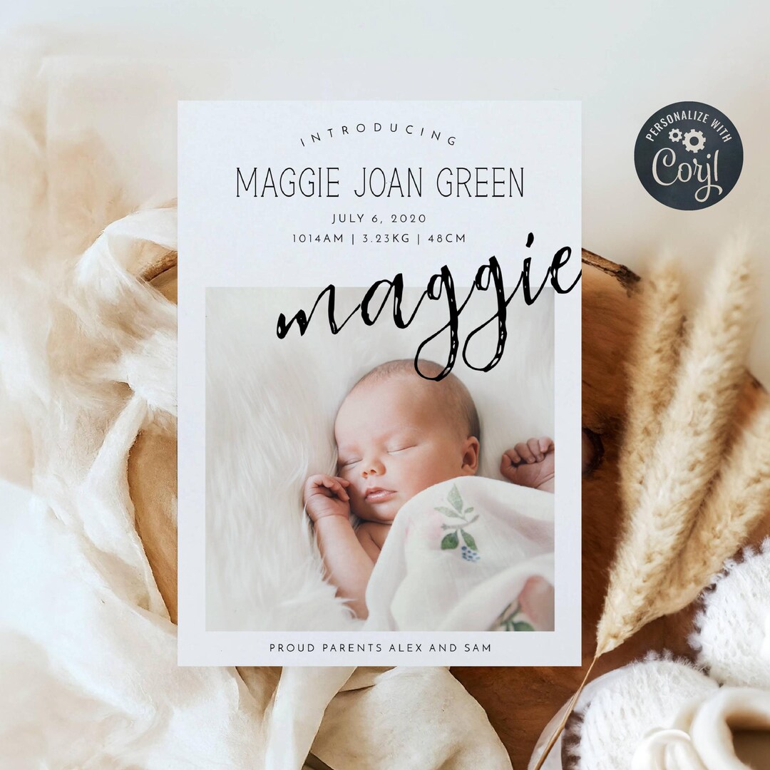 Editable Birth Announcement Template, Printable Newborn Baby ...