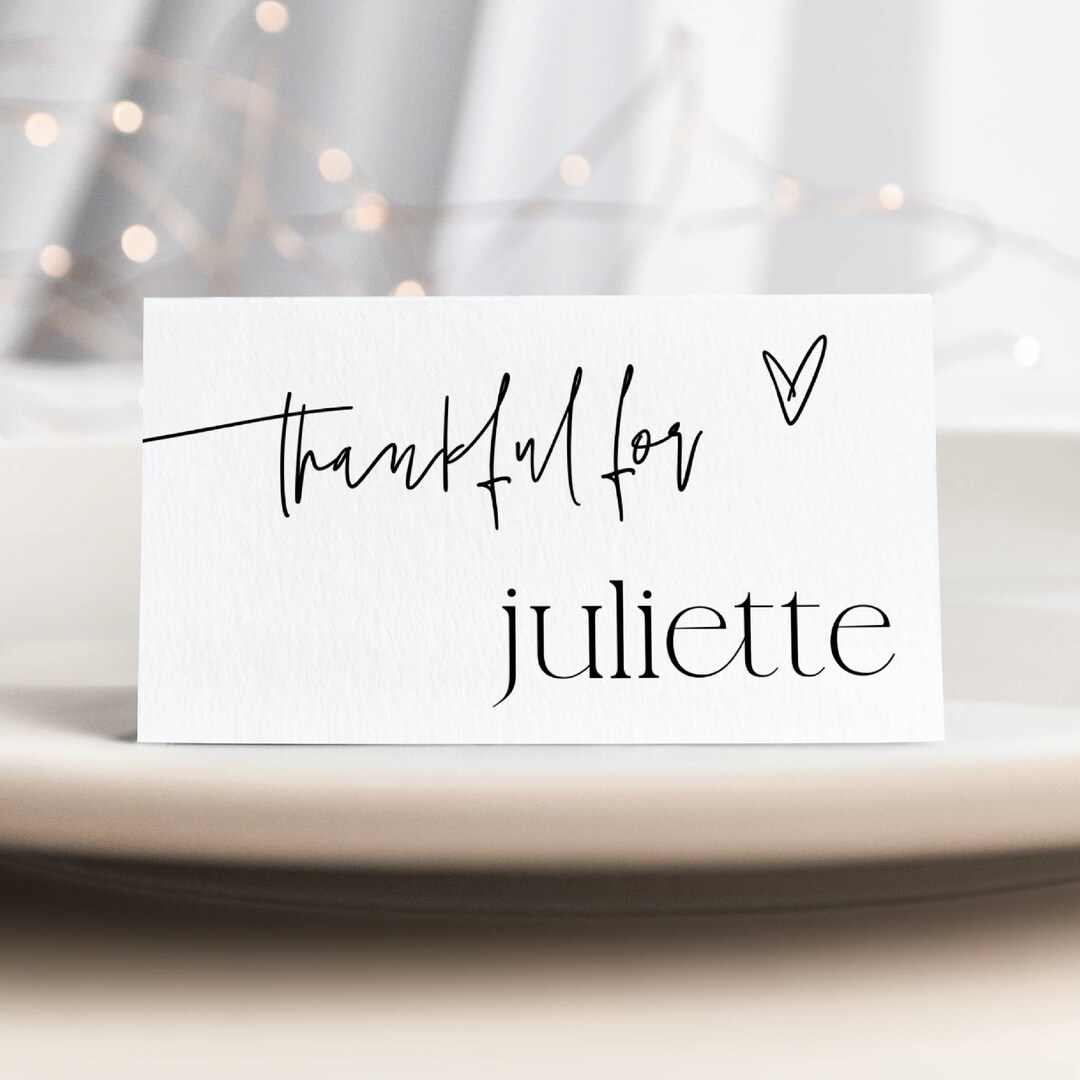 Minimal Thanksgiving Place Card Template, Printable Modern ...