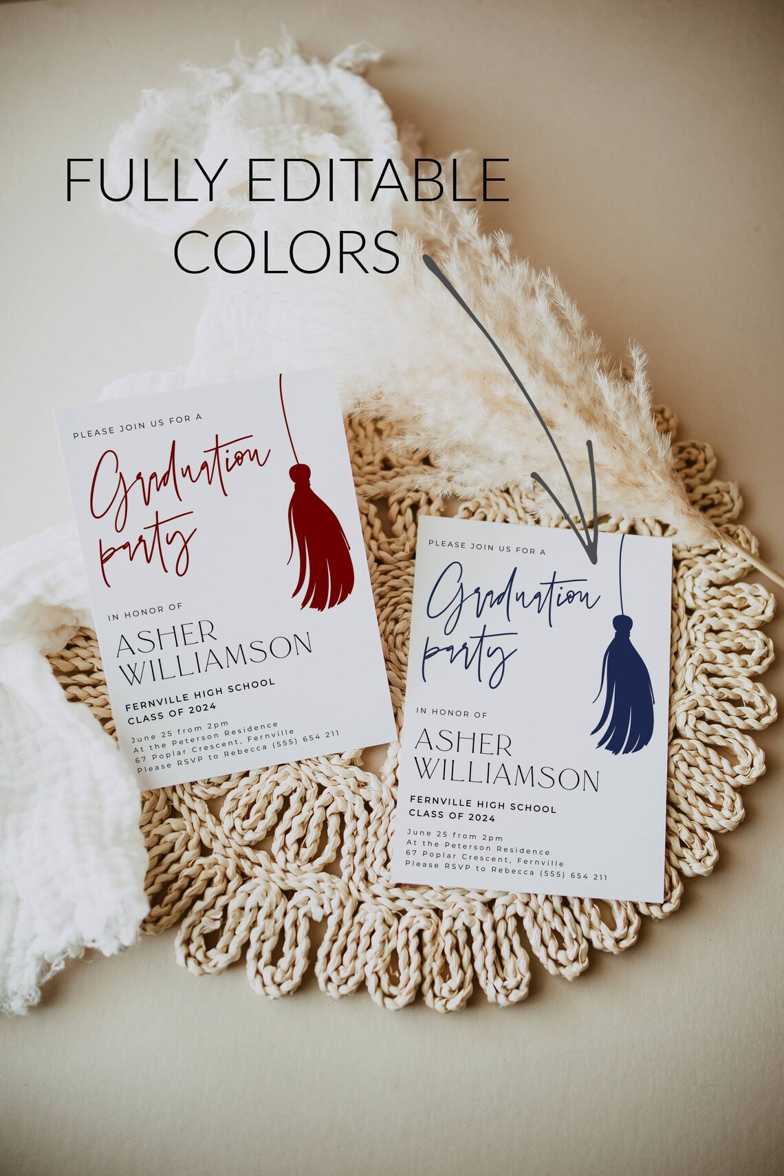 Tassel Graduation Invitation Template, Printable Modern Graduate ...