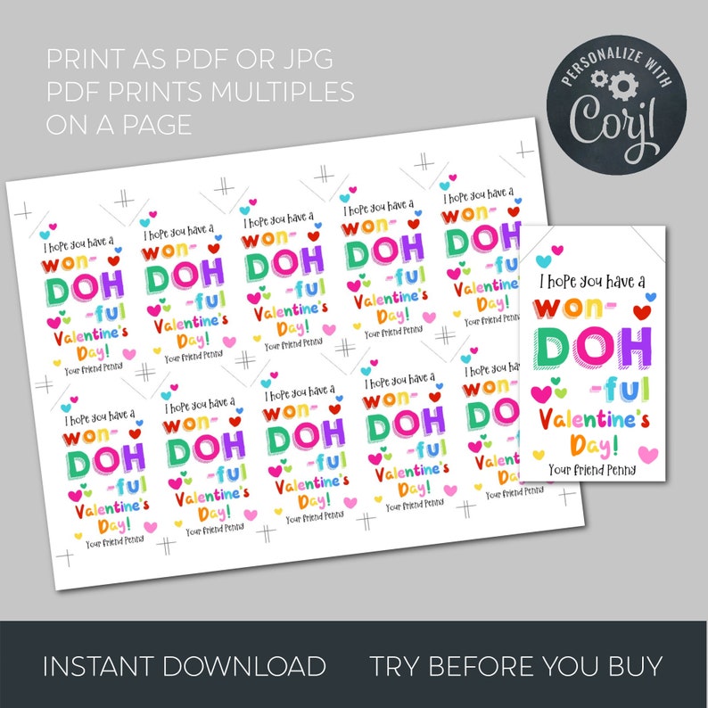 Play Dough Valentine's Day Gift Tag Template, Printable Woh-doh-ful ...
