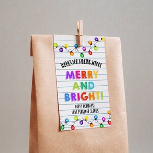 Christmas Teacher Thank You Gift Tag Template, Printable Merry & Bright ...