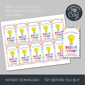 Here's to A Bright Future Gift Tag Template, Printable Light Bulb ...