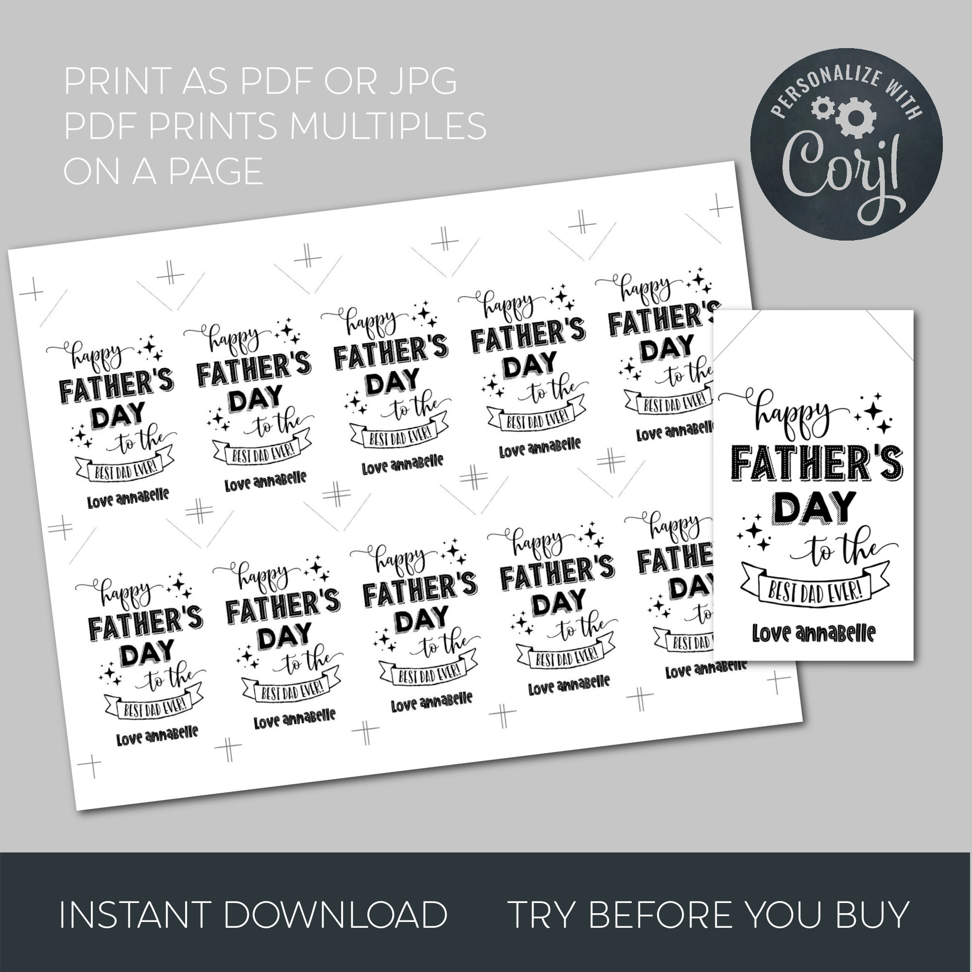 Father's Day Gift Tag Template, Printable Fathers Day Favor Tag, Happy ...