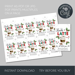 Thanks A Latte for All You Do Christmas Gift Tag Template, Printable ...