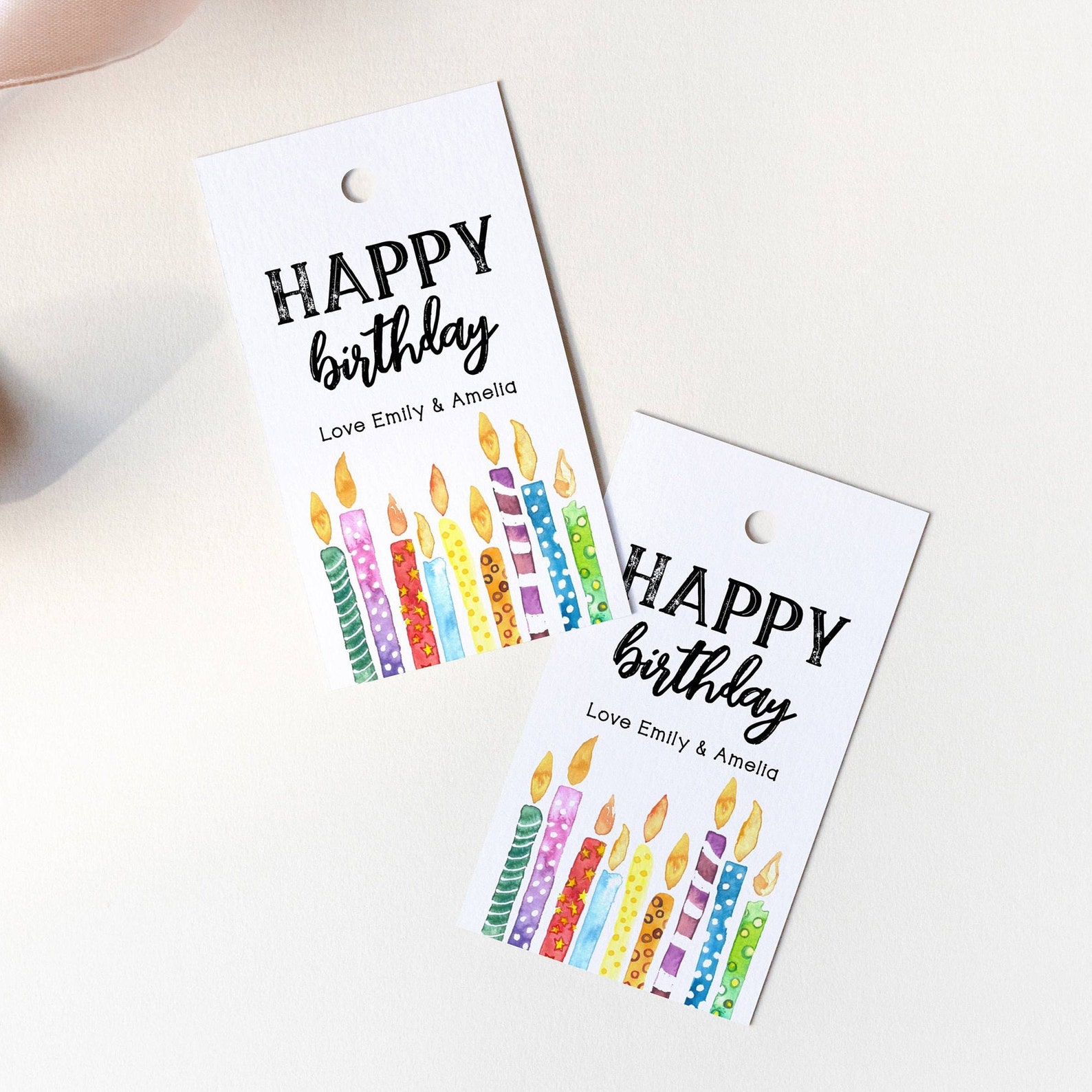 Printable Happy Birthday Gift Tag Template Watercolor Candles - Etsy Canada
