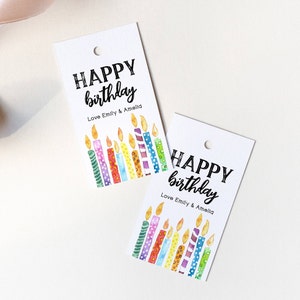 Printable Happy Birthday Gift Tag Template, Watercolor Candles Favor ...