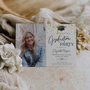 Confetti Graduation Party Photo Invitation Template, Printable Graduate ...