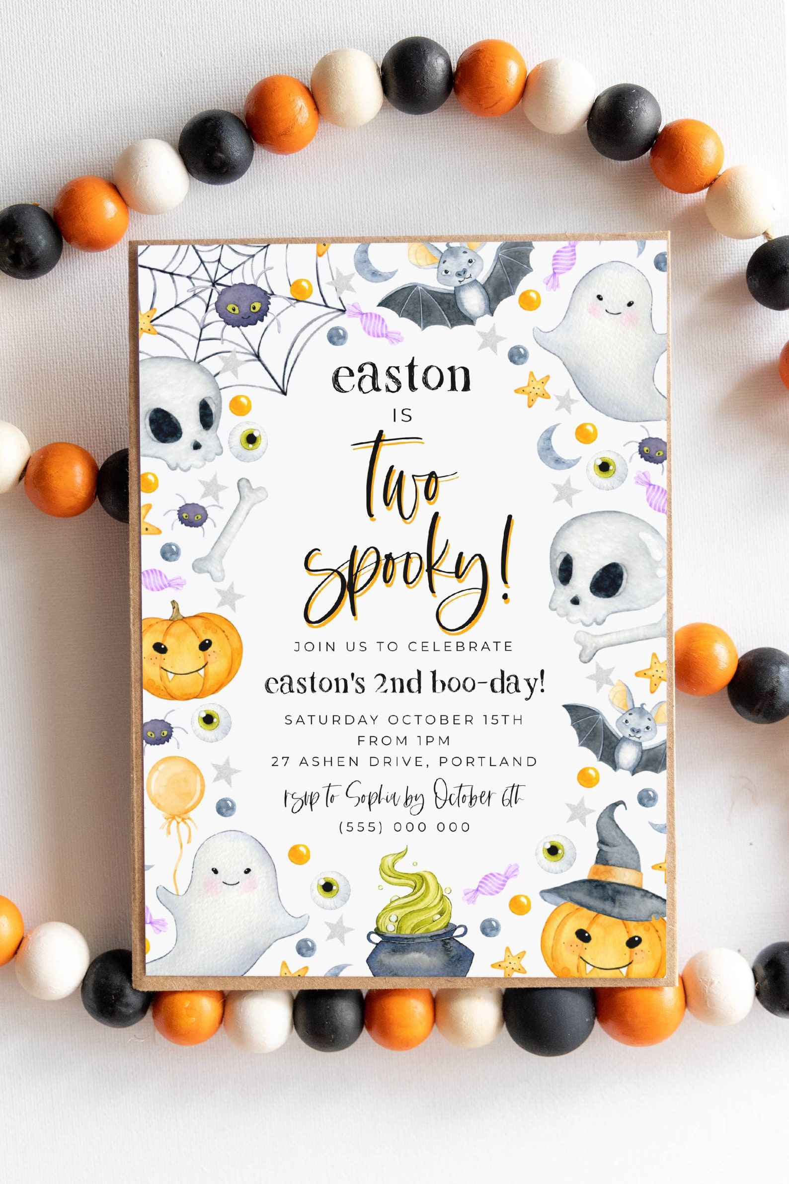Two Spooky Birthday Invitation Template Printable Halloween - Etsy