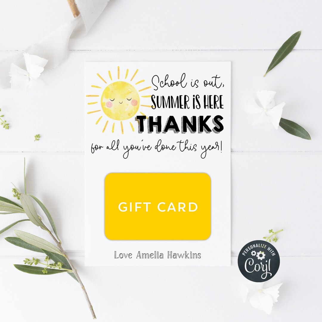 End of Year Teacher Gift Card Holder Template, Printable School's Out ...