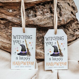 Witching You A Happy Halloween Gift Tag Template, Printable Cute Witch ...