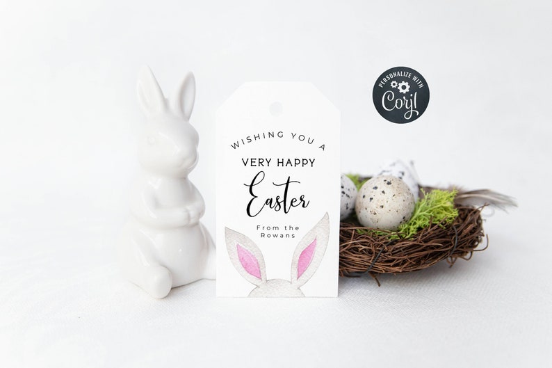 Happy Easter Gift Tag Template Printable Bunny Ears Easter - Etsy