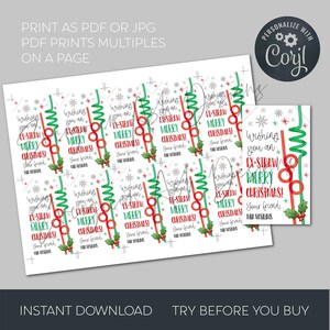 Christmas Crazy Straw Gift Tag Template, Printable Ex-straw Merry ...