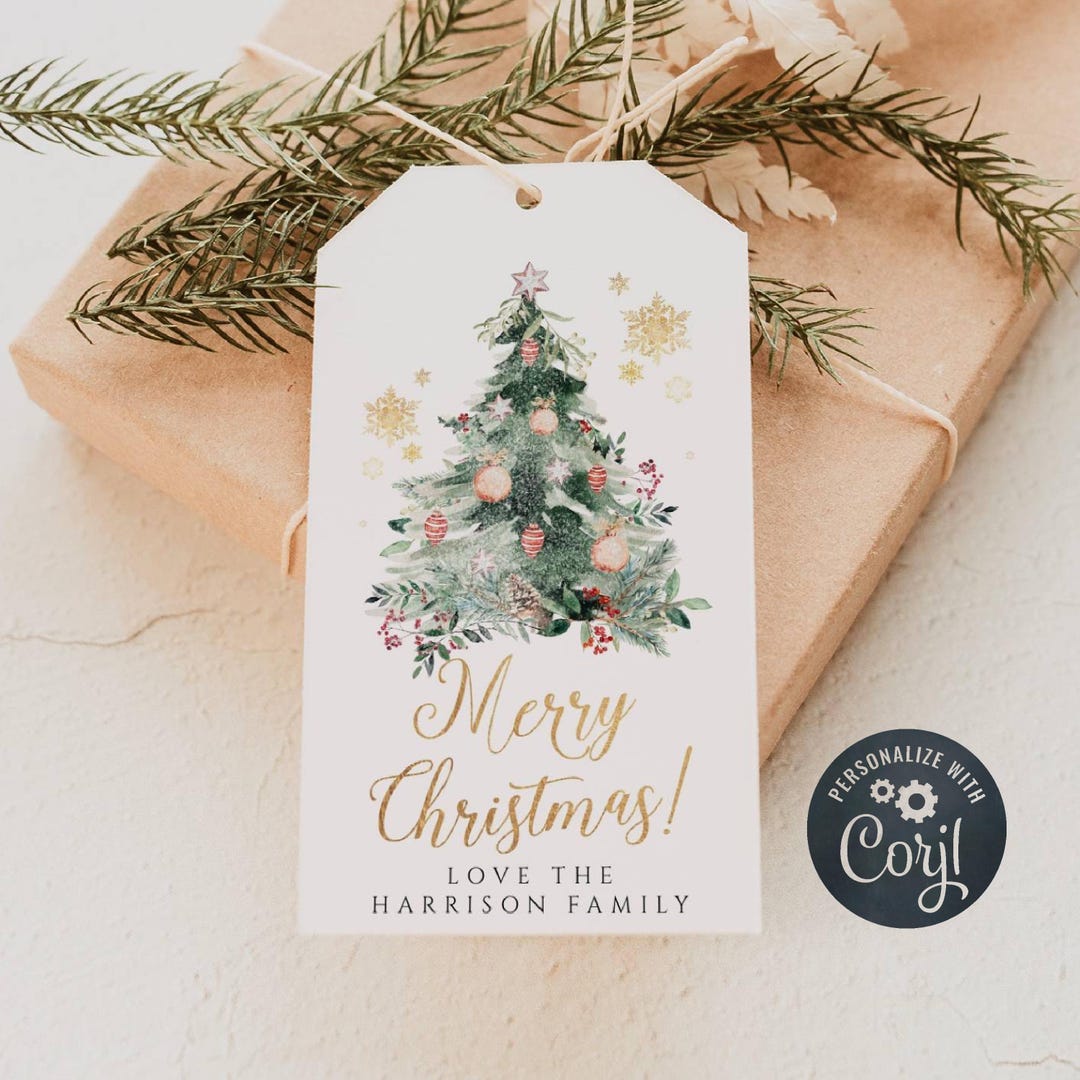 Christmas Tree Gift Tag Template, Printable Merry Christmas Holiday ...