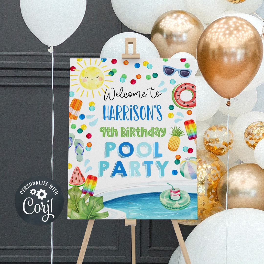 Editable Boys Pool Party Welcome Sign Template, Printable Summer ...