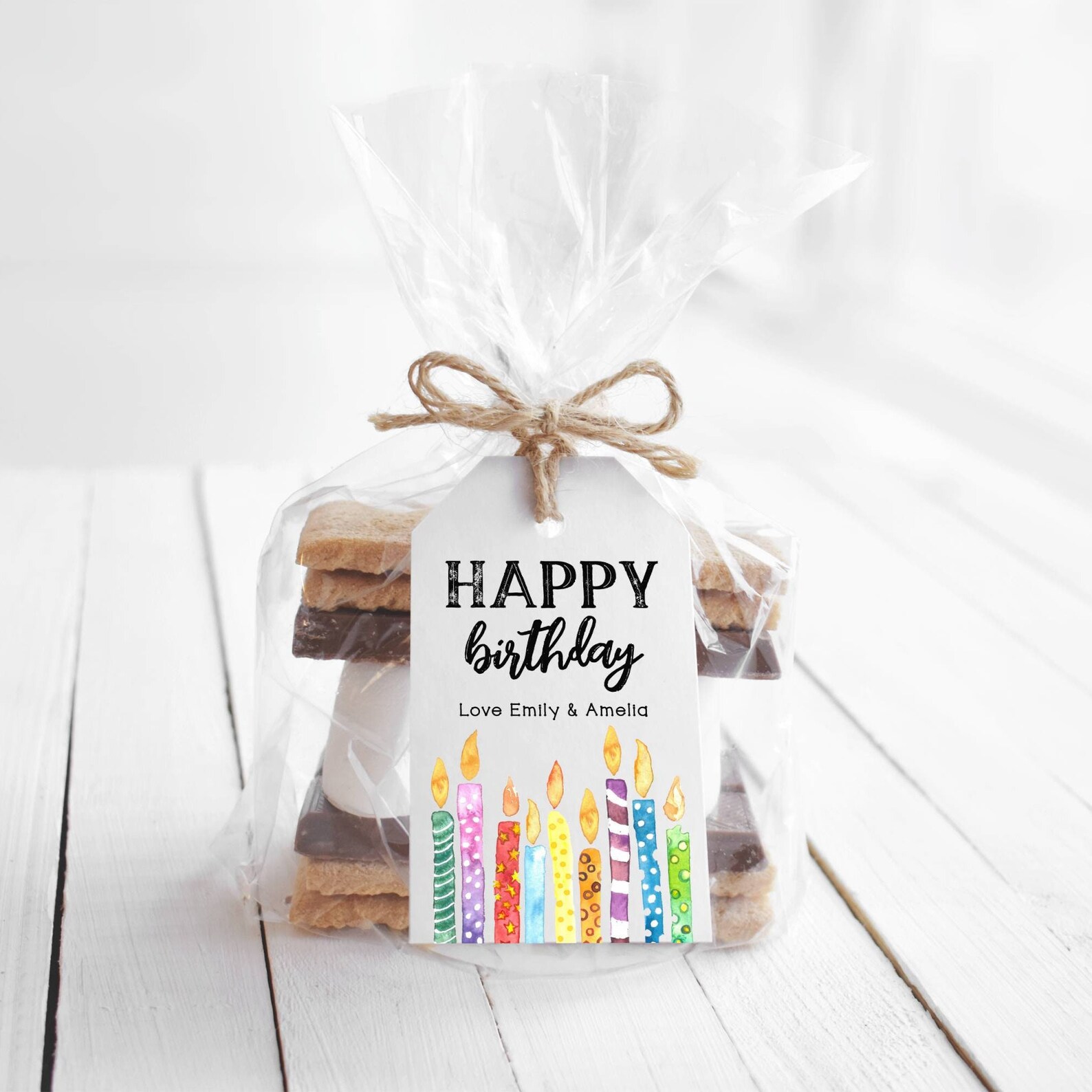 Printable Happy Birthday Gift Tag Template Watercolor Candles - Etsy