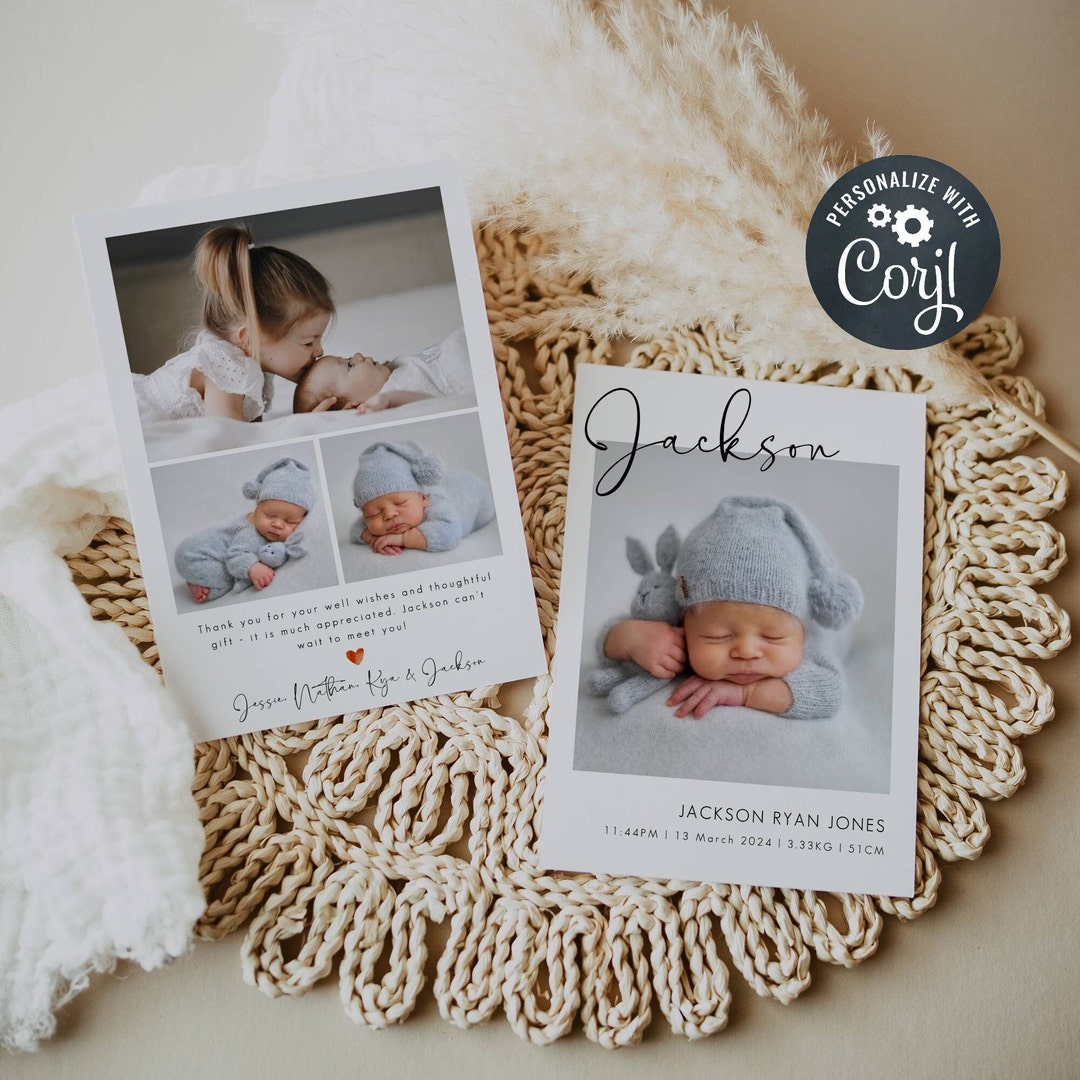 Newborn Baby Birth Announcement Template Printable Modern - Etsy