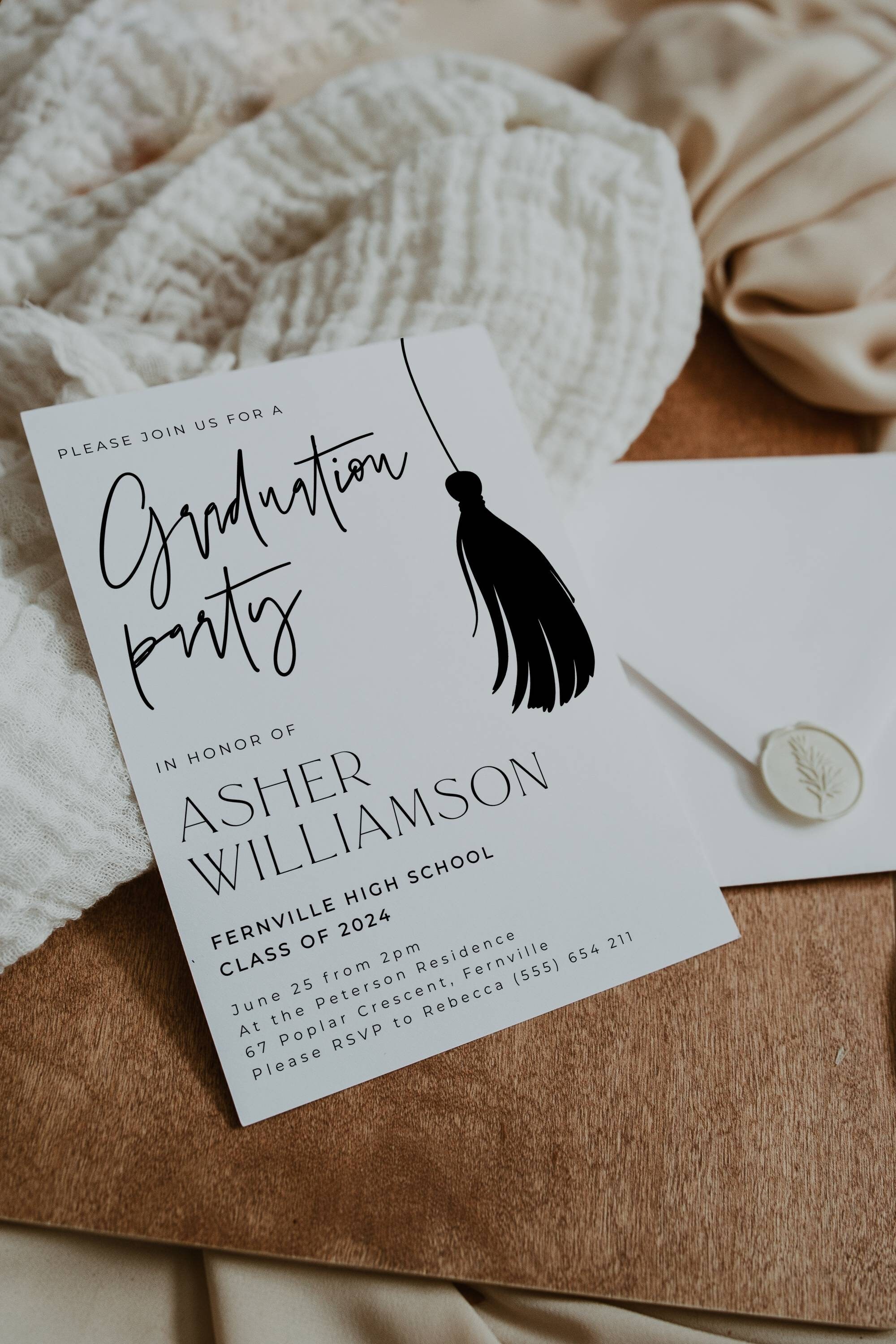 Tassel Graduation Invitation Template, Printable Modern Graduate ...