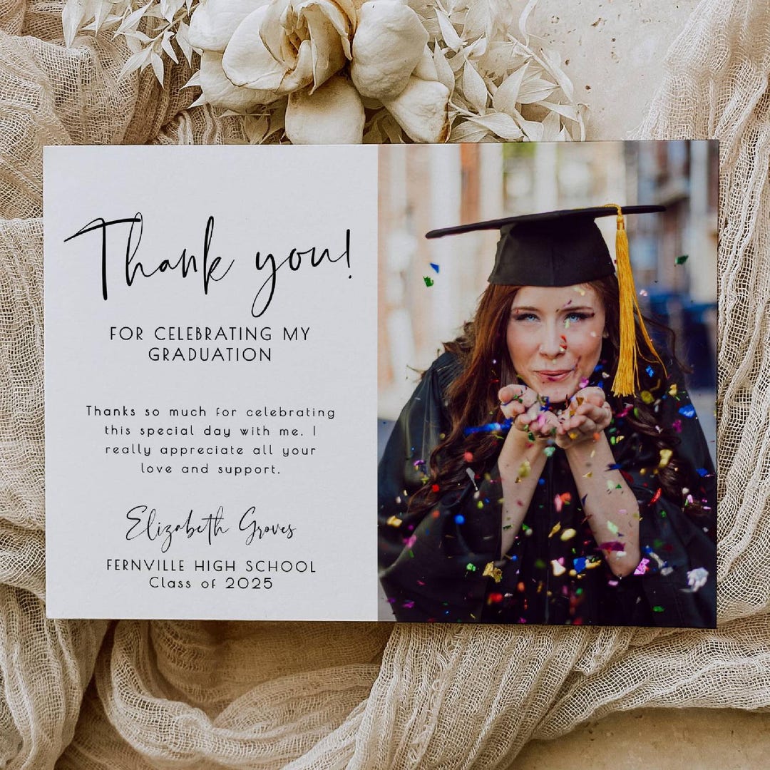Graduation Photo Thank You Card Template, Printable Graduate Thank You ...