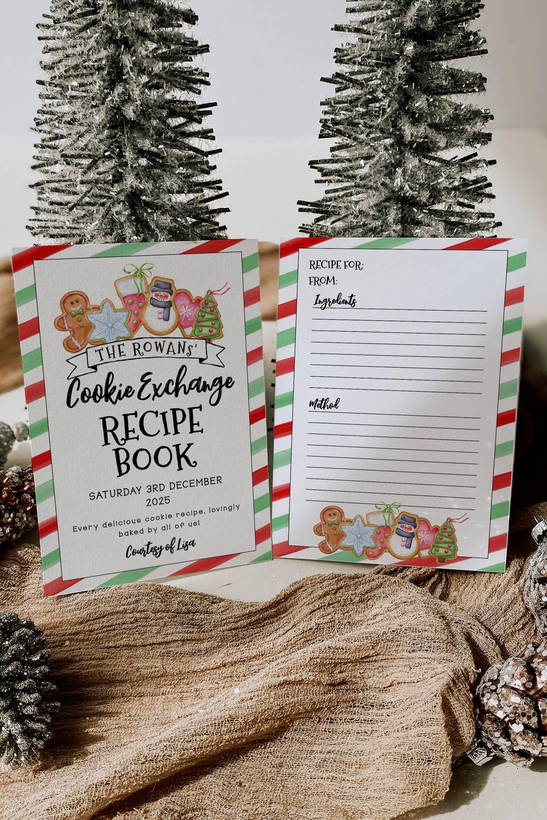 Holiday Cookie Exchange Recipe Card Template, Printable Christmas ...