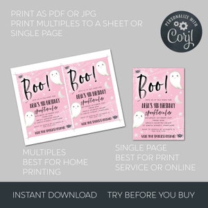Pink Ghost Halloween Birthday Invitation Template, Printable Boo Girls ...