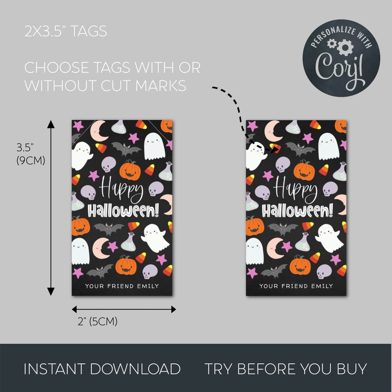 Printable Halloween Favor Tag Template, Editable Cute Halloween Gift ...