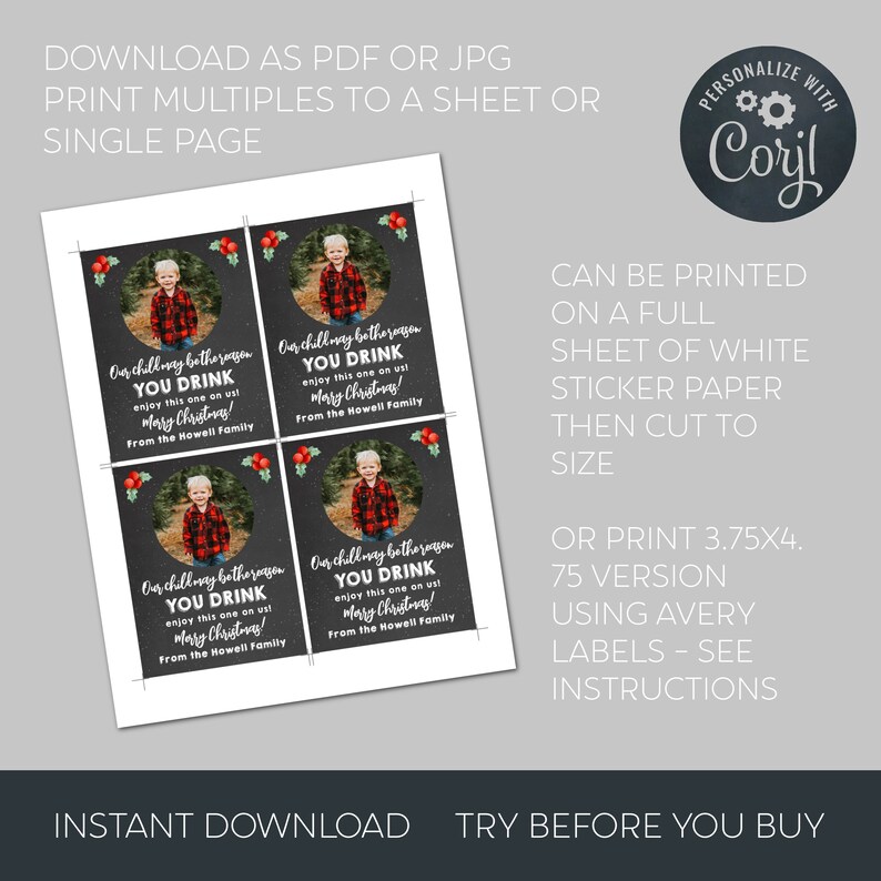 Editable Christmas Gift for Teacher, Printable Wine Bottle Label ...