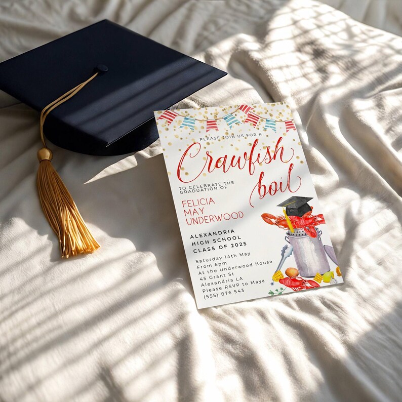 Crawfish Boil Graduation Party Invitation Template, Printable Crawgrad ...