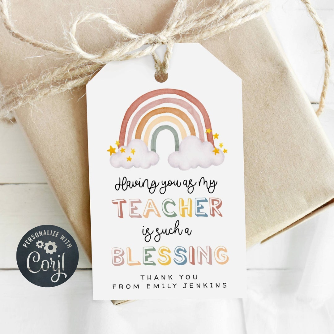 Printable Teacher Appreciation Gift Tag Template, Boho Rainbow Teacher ...