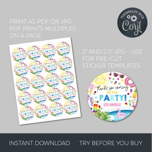 Round Pool Party Favor Tag Template, Printable Summer Birthday Thank ...