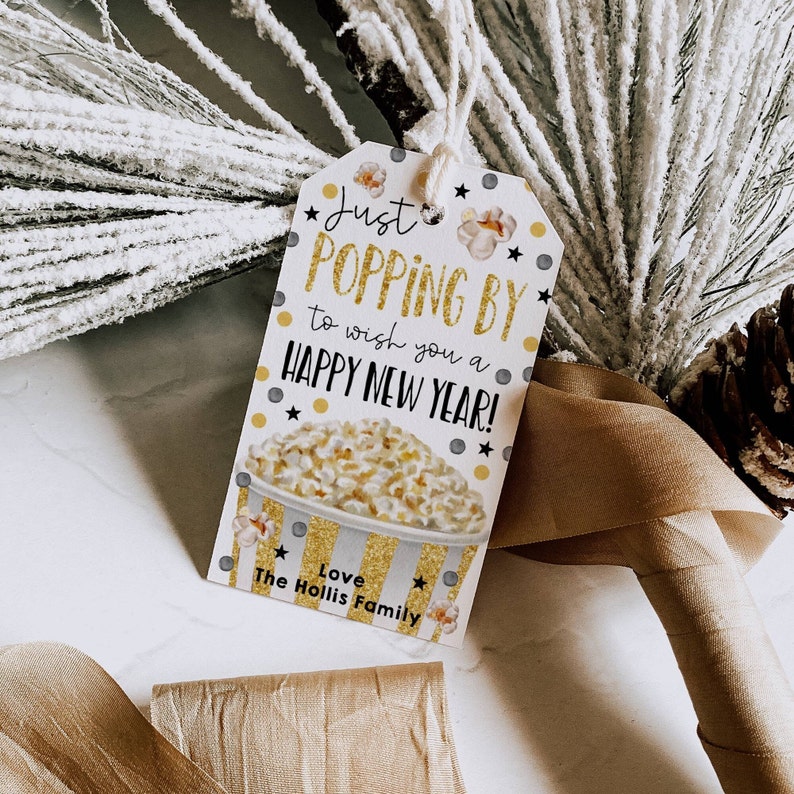 New Year's Eve Popcorn Gift Tag Template, Printable Just Popping by NYE ...