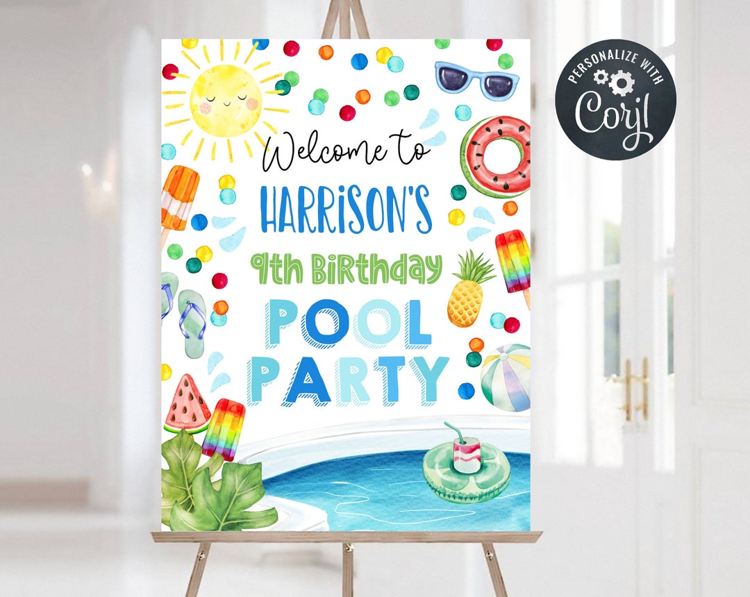 Editable Boys Pool Party Welcome Sign Template Printable - Etsy