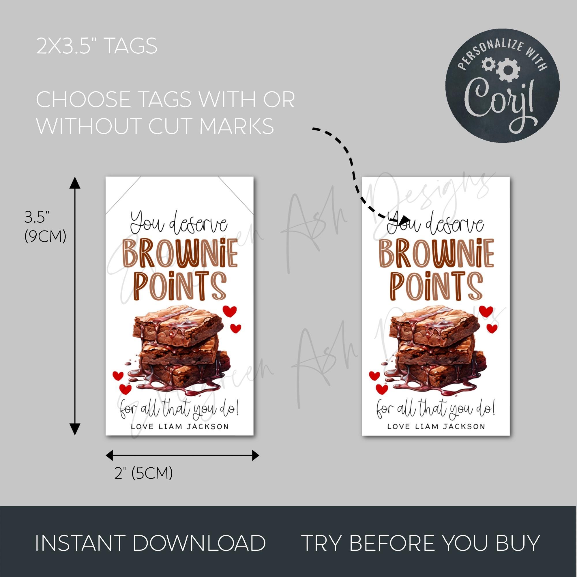 You Deserve Brownie Points Gift Tag Template, Printable Teacher ...