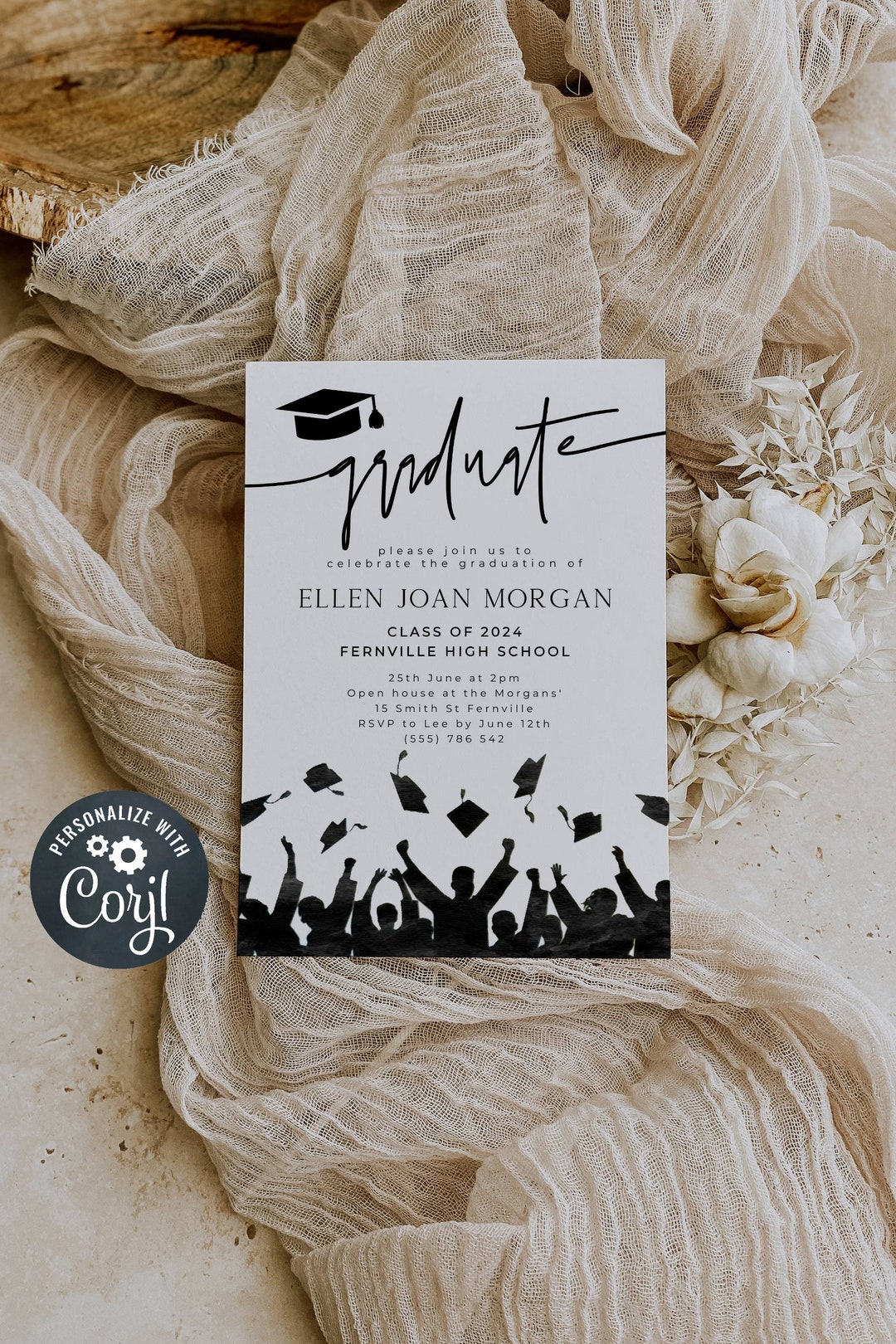 Minimalist Graduation Invitation Template, Printable Modern Graduate ...