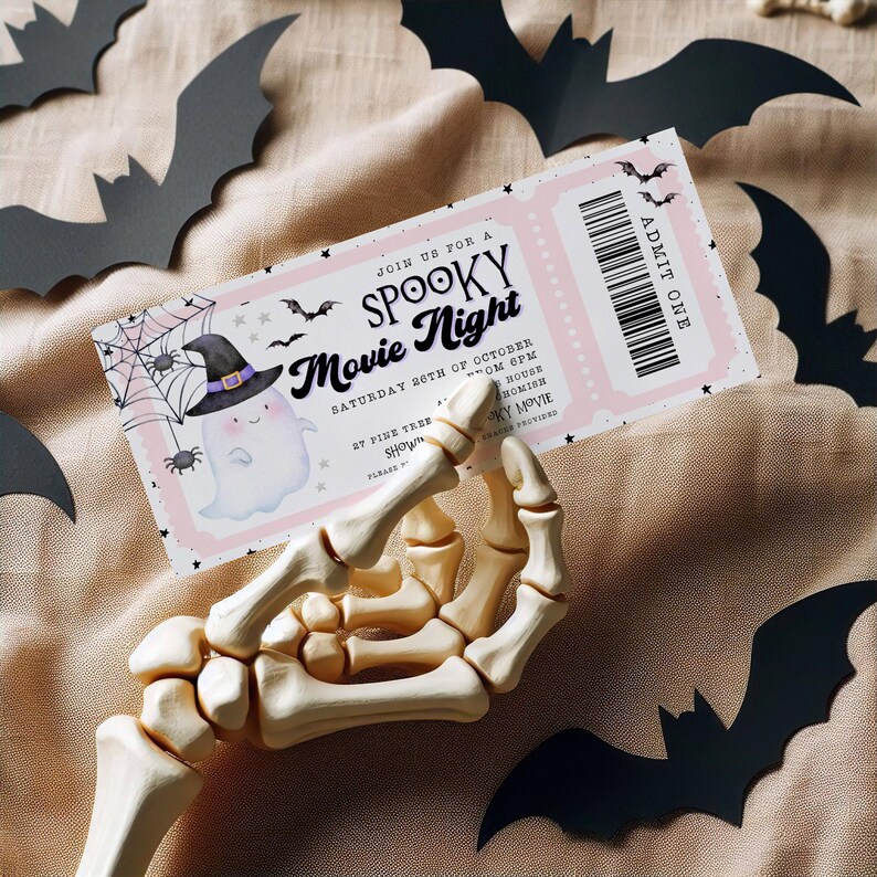 Halloween Spooky Movie Night Ticket Invitation Template, Printable Cute ...