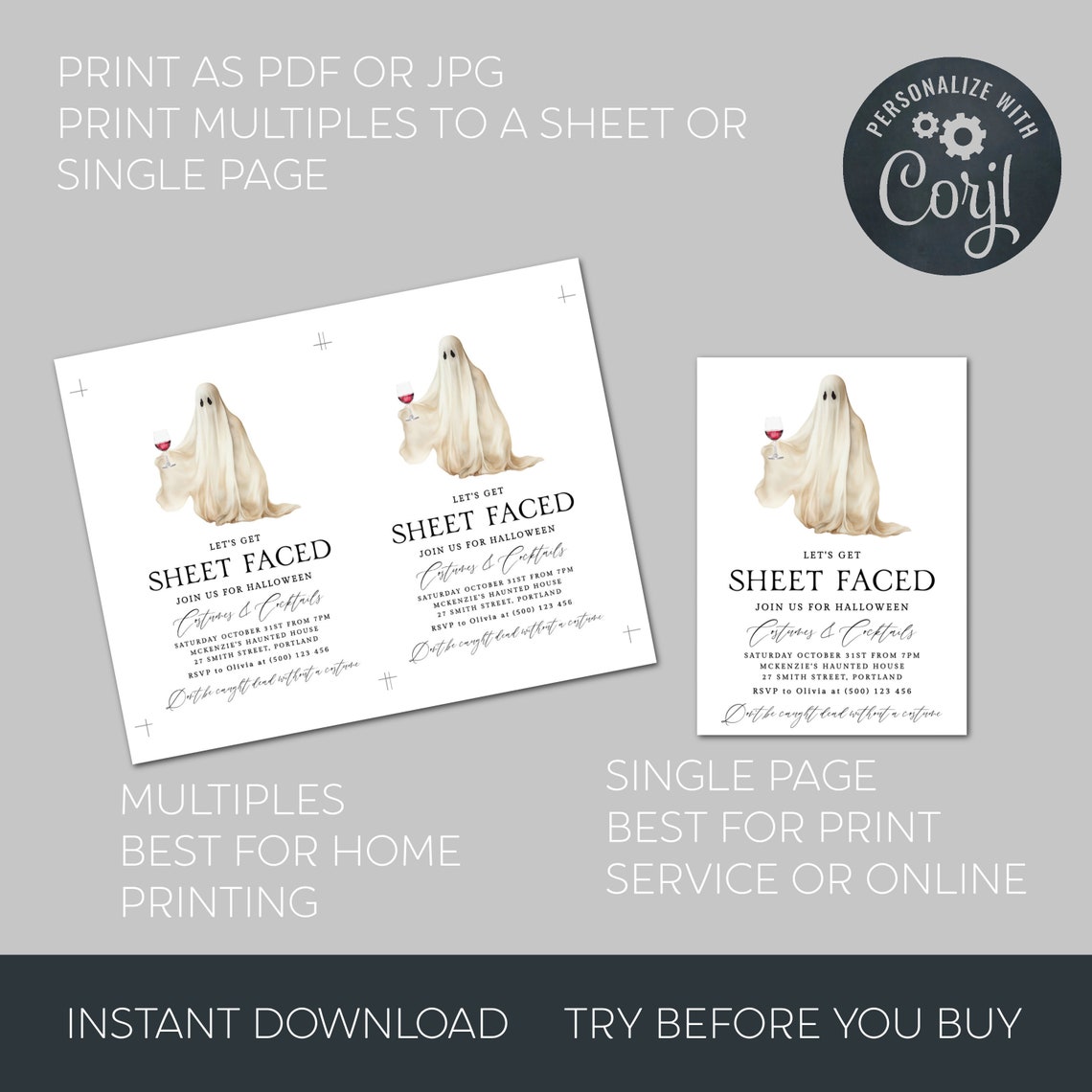 Let's Get Sheet Faced Halloween Invitation Template, Printable Costumes ...
