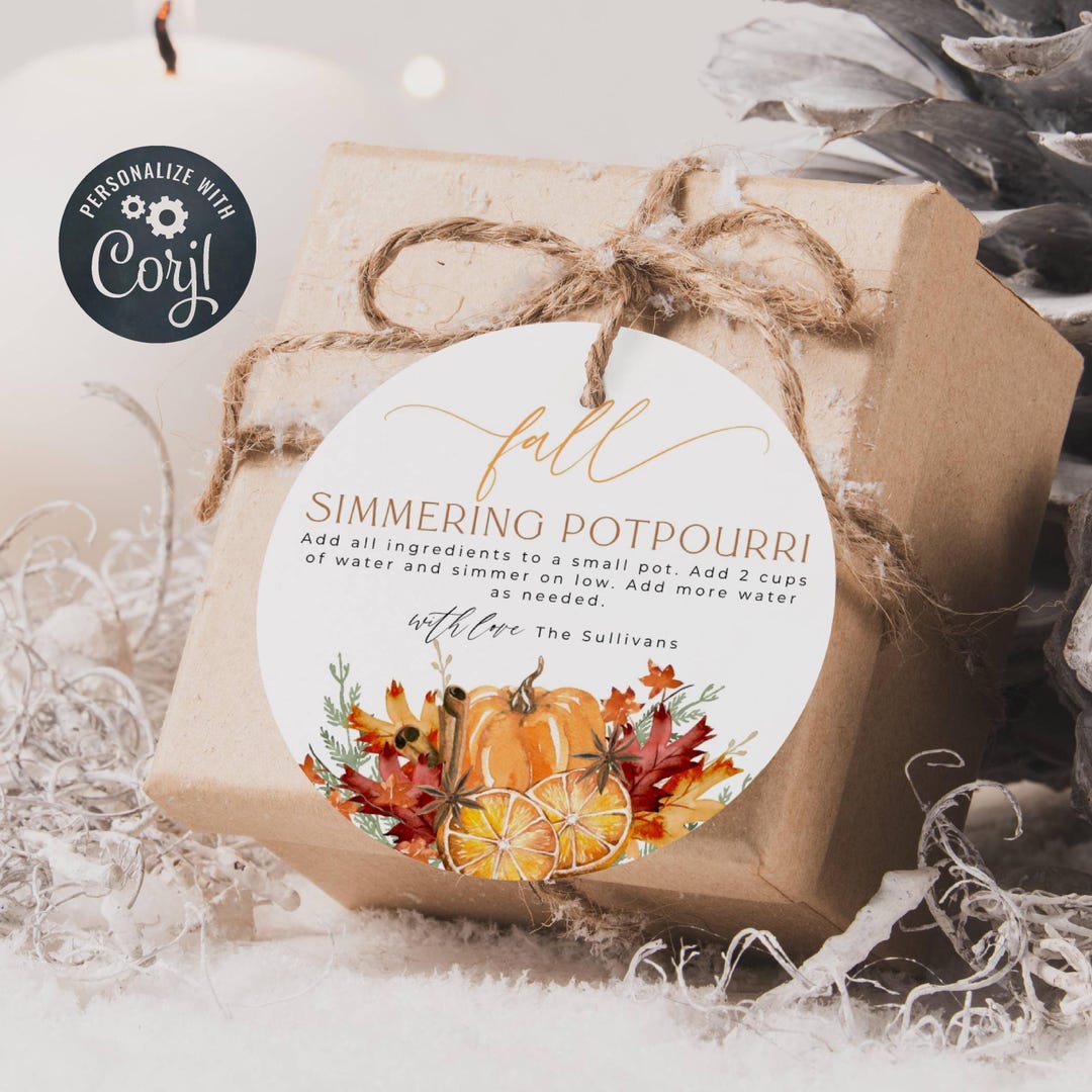 Round Fall Simmering Potpourri Gift Tag Template, Printable Autumn ...